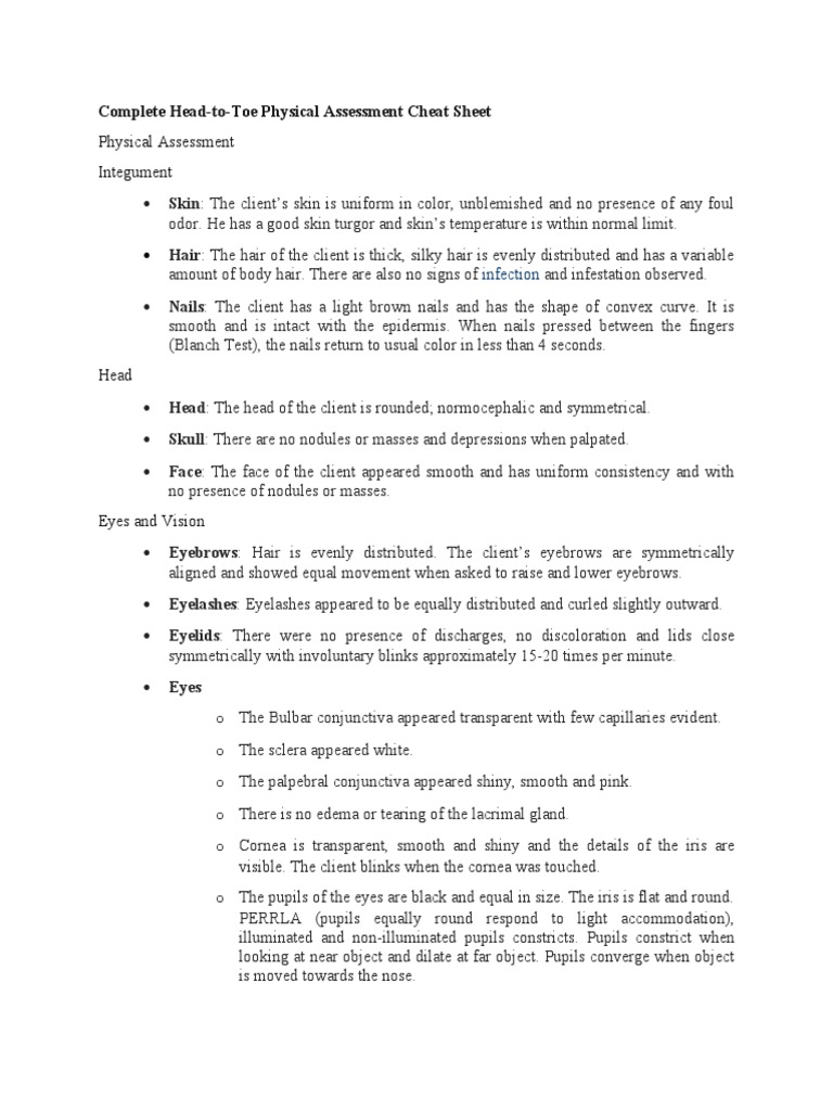Complete Head To Toe Assessment | PDF | Neck | Thorax