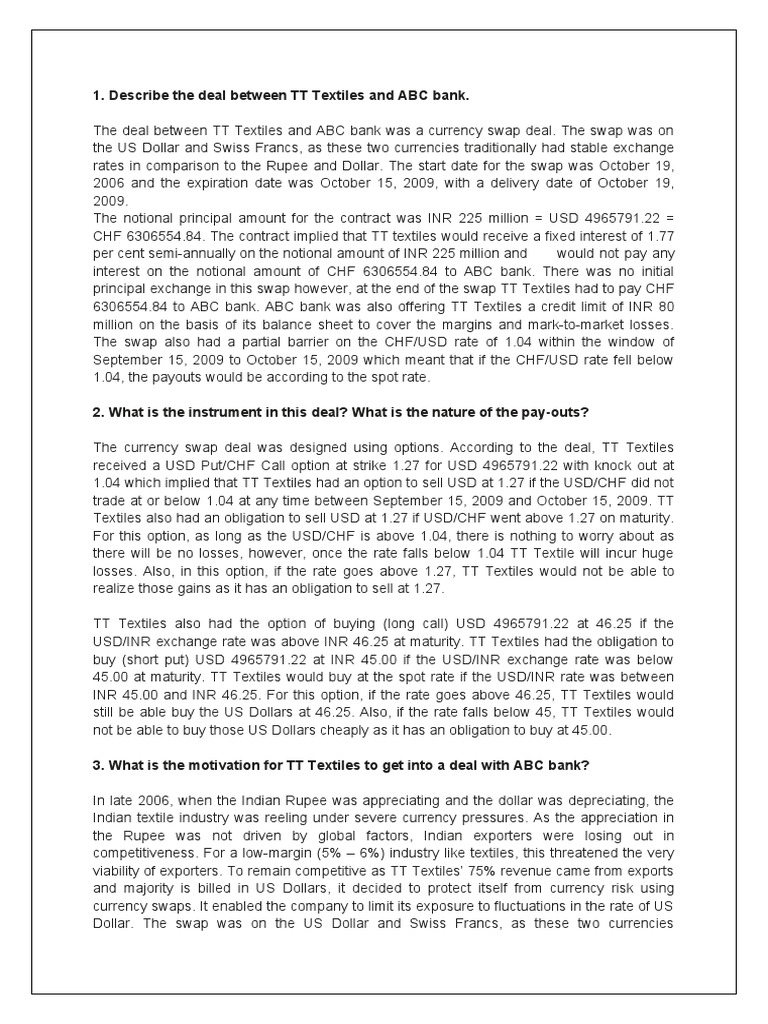 TT Textiles Currency Swap Overview | PDF | Swap (Finance) | Currency Swap