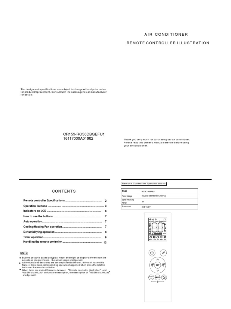 Remote Control Manual PDF | Download Free PDF | Air Conditioning ...