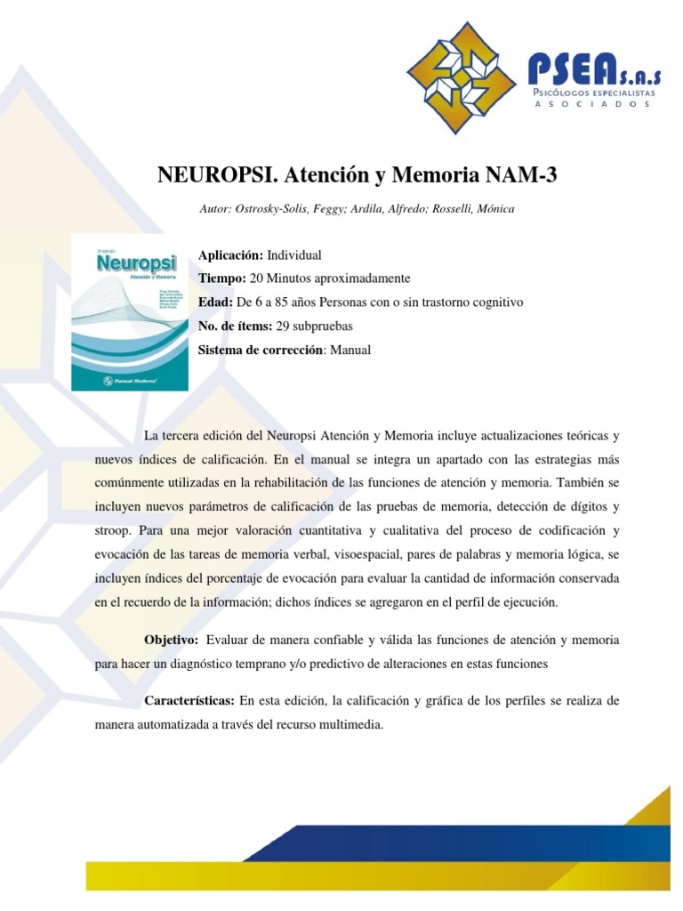 NEUROPSI - Atención y Memoria NAM 3 | PDF