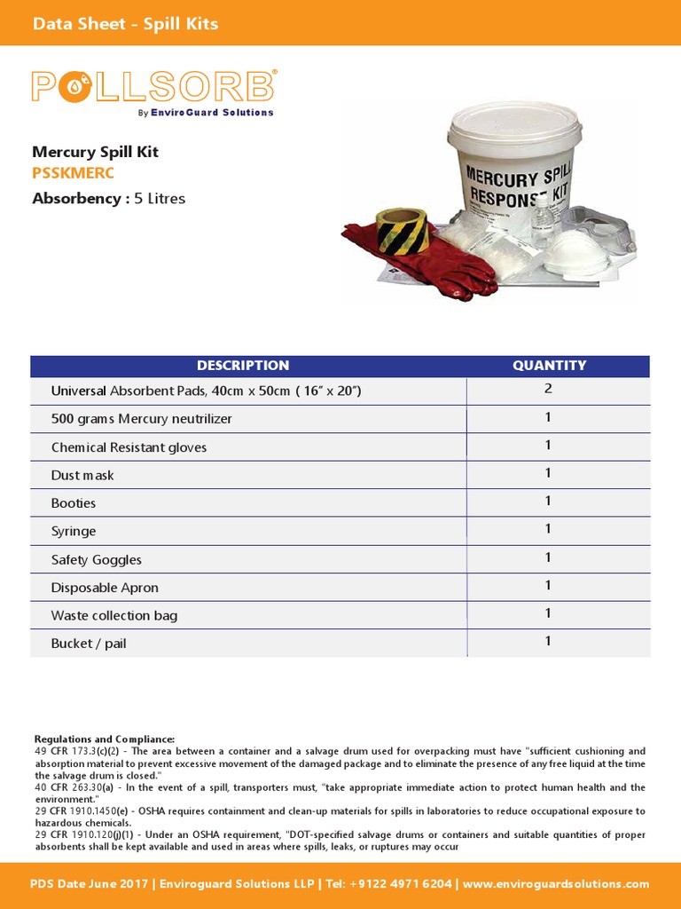 Mercury Spill Kit PSSKMERC | PDF | Science & Mathematics