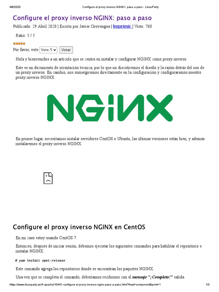 Configure El Proxy Inverso NGINX - Paso A Paso - LinuxParty | PDF | Servidor proxy | Servidor web