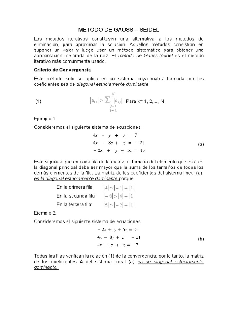 Método de Gauss - Seidel | PDF | Sistema de ecuaciones lineales ...