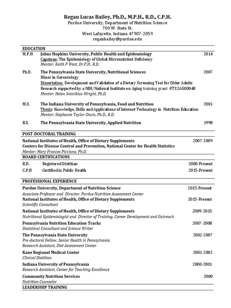 Regan Lucas Bailey, PH.D., M.P.H., R.D., C.P.H | PDF | Dietary ...