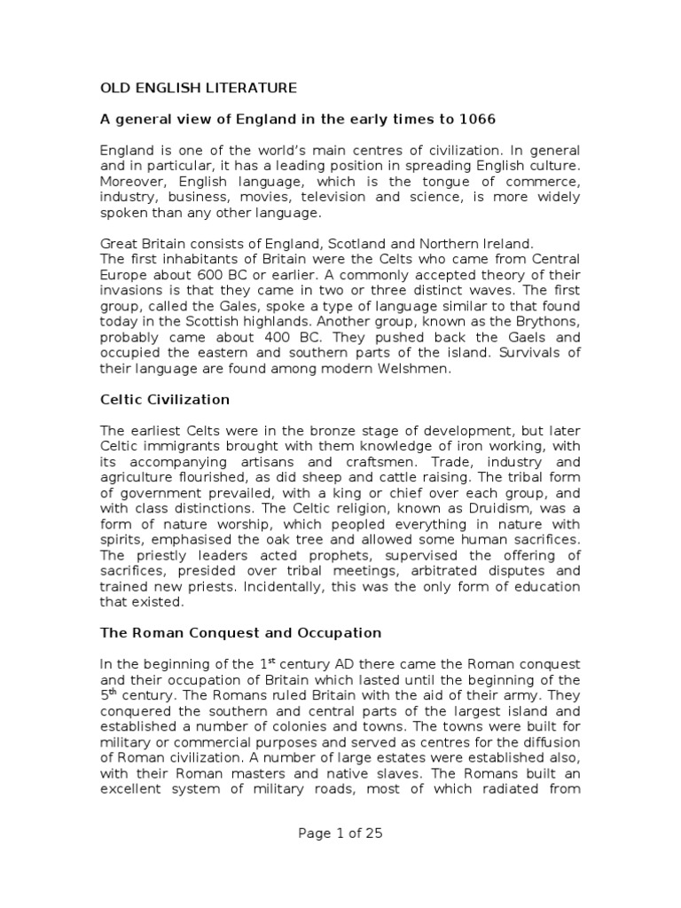 Old English Literature - Corrected | PDF | Beowulf | The Canterbury Tales