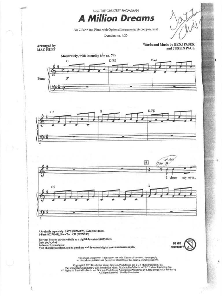 A - Million - Dreams SHEET MUSIC 2 | PDF