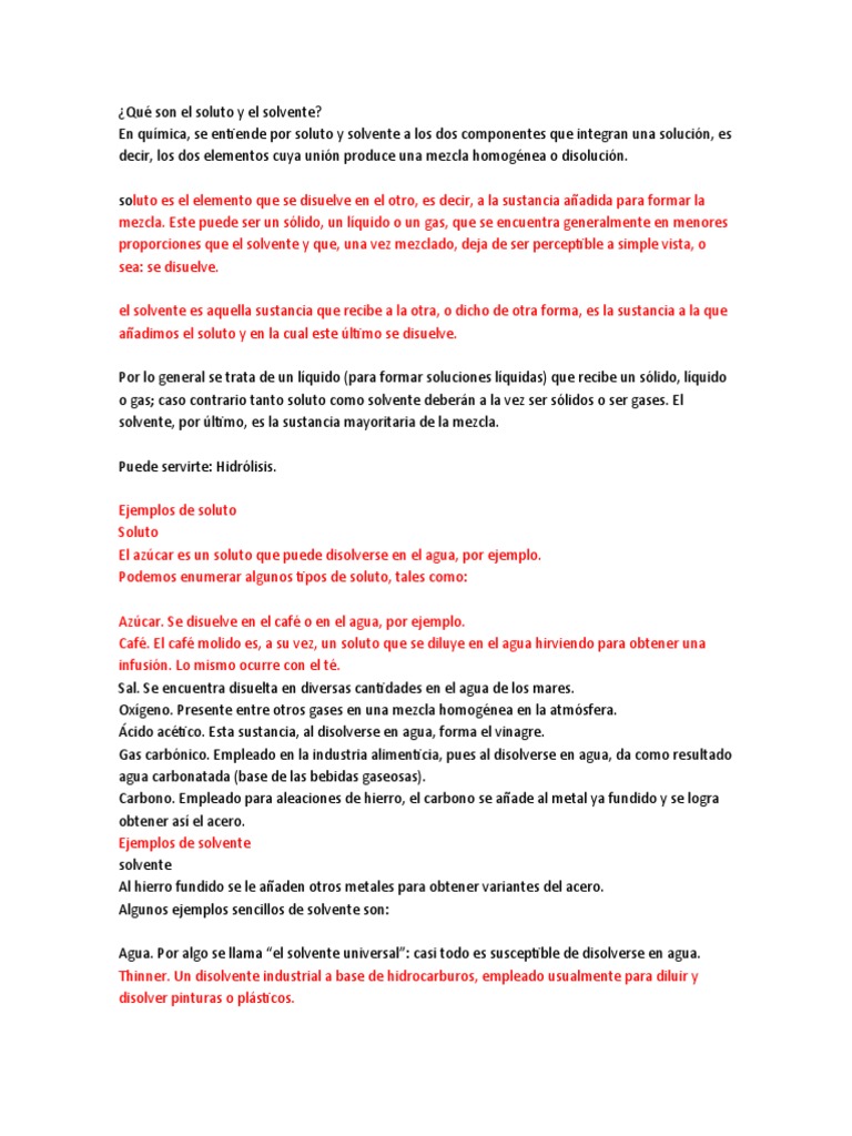 Soluto y Solvente: Conceptos y Ejemplos | PDF | Mezcla | Solvente