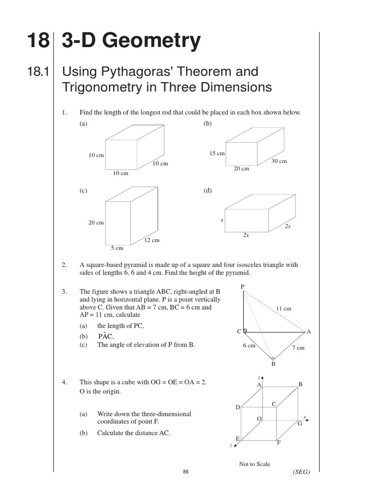 18 3-D Geometry: 18.1 Using Pythagoras' Theorem and Trigonometry in ...
