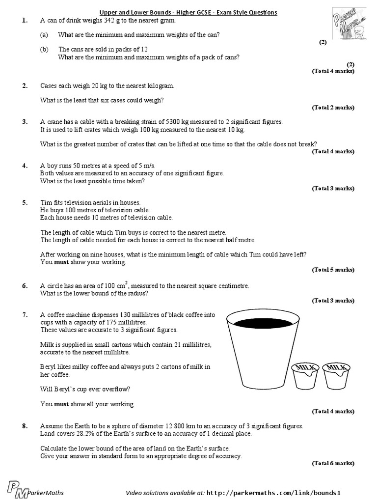 Upper and Lower Bounds - Higher GCSE - Exam Style Questions | PDF ...