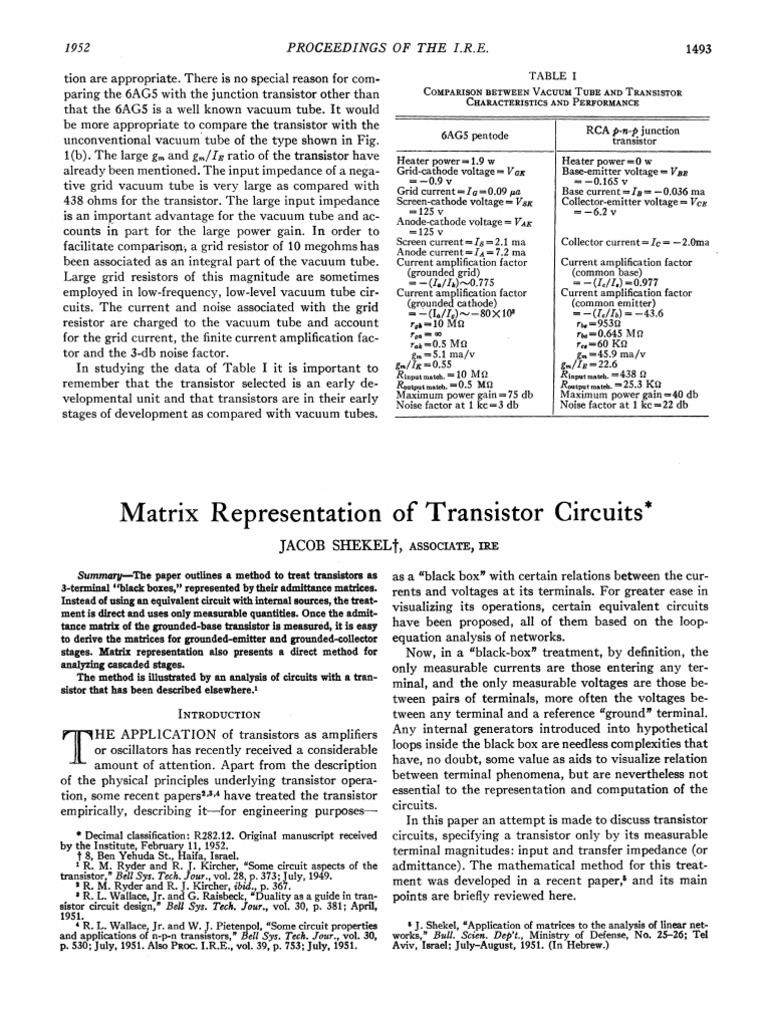 Matrix Representation of Transistor CIrcuits | PDF | Electrical Network ...