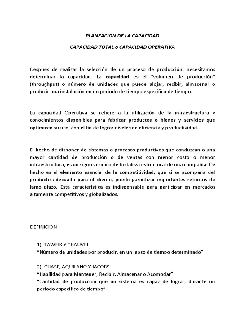 Capacidad Operativa | PDF | Gestión de la cadena de suministro ...