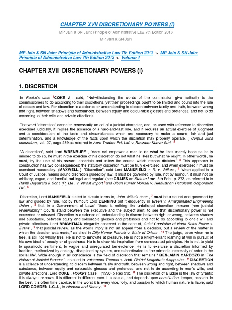 Chapter Xvii Discretionary Powers (I) | PDF