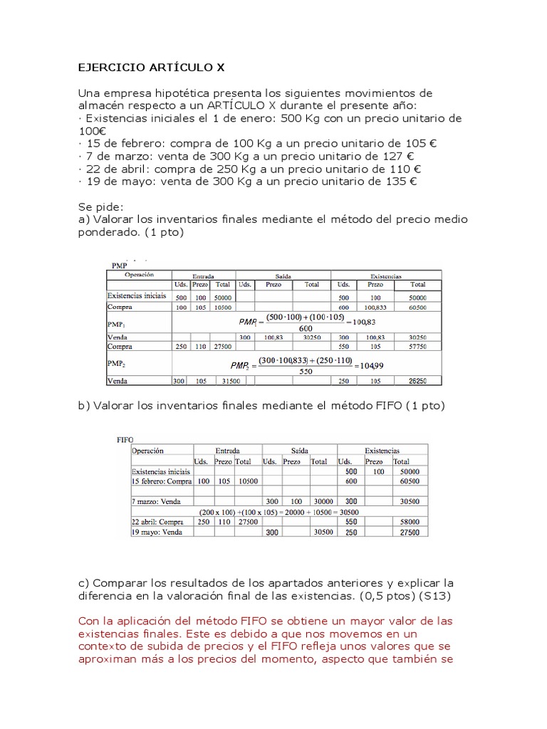 Ejercicios de Valoración FIFO y PMP | PDF | Euro | Business