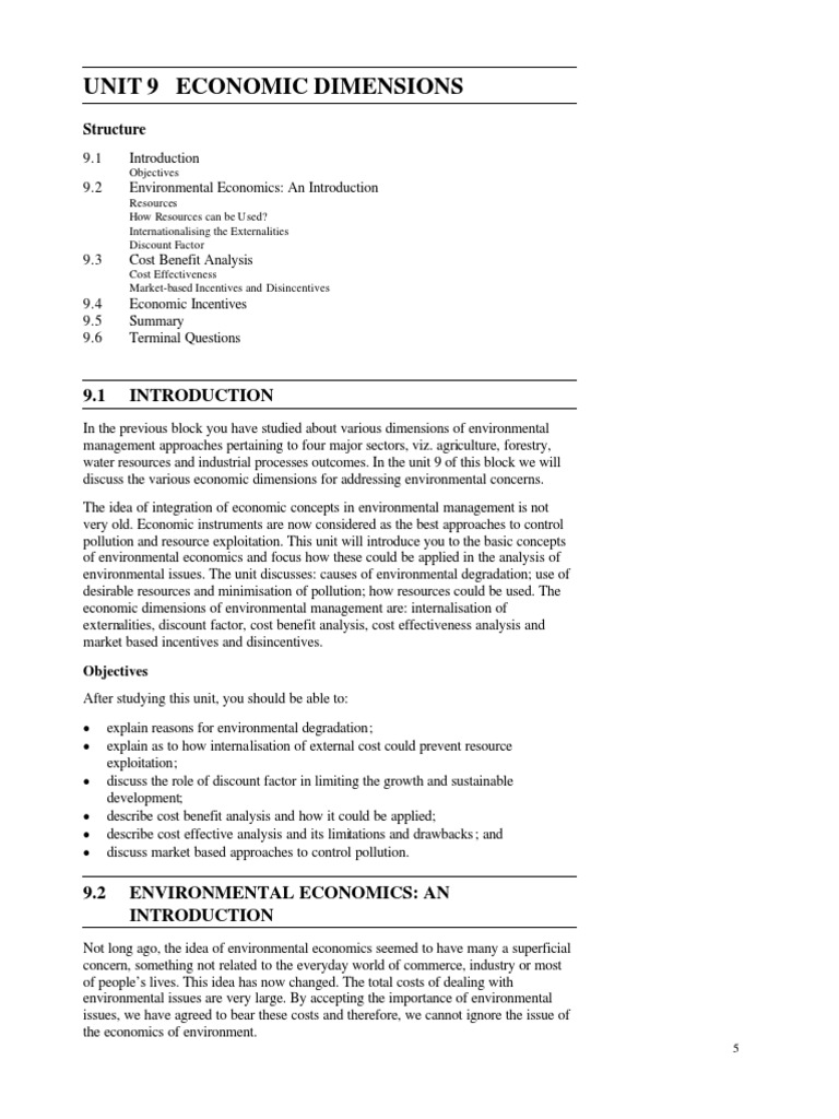 Unit 9 Economic Dimensions: Structure | PDF | Cost–Benefit Analysis ...