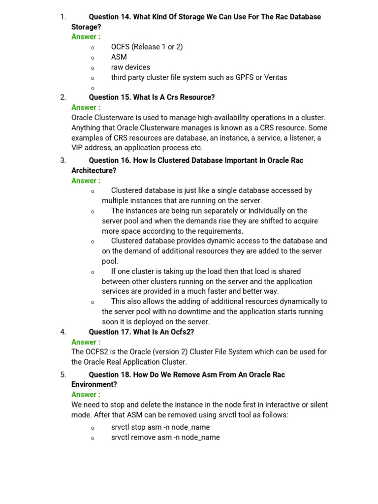 ASM Questions | PDF | Computer Cluster | Databases