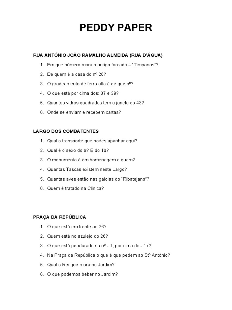 Peddy Paper para Equipas | PDF