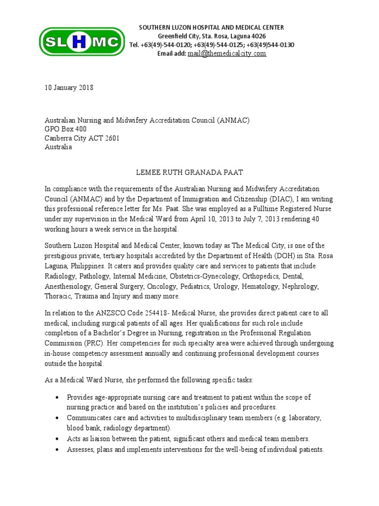 Recommendation Letter for Ms. Lemee Ruth Granada Paat as a Registered ...