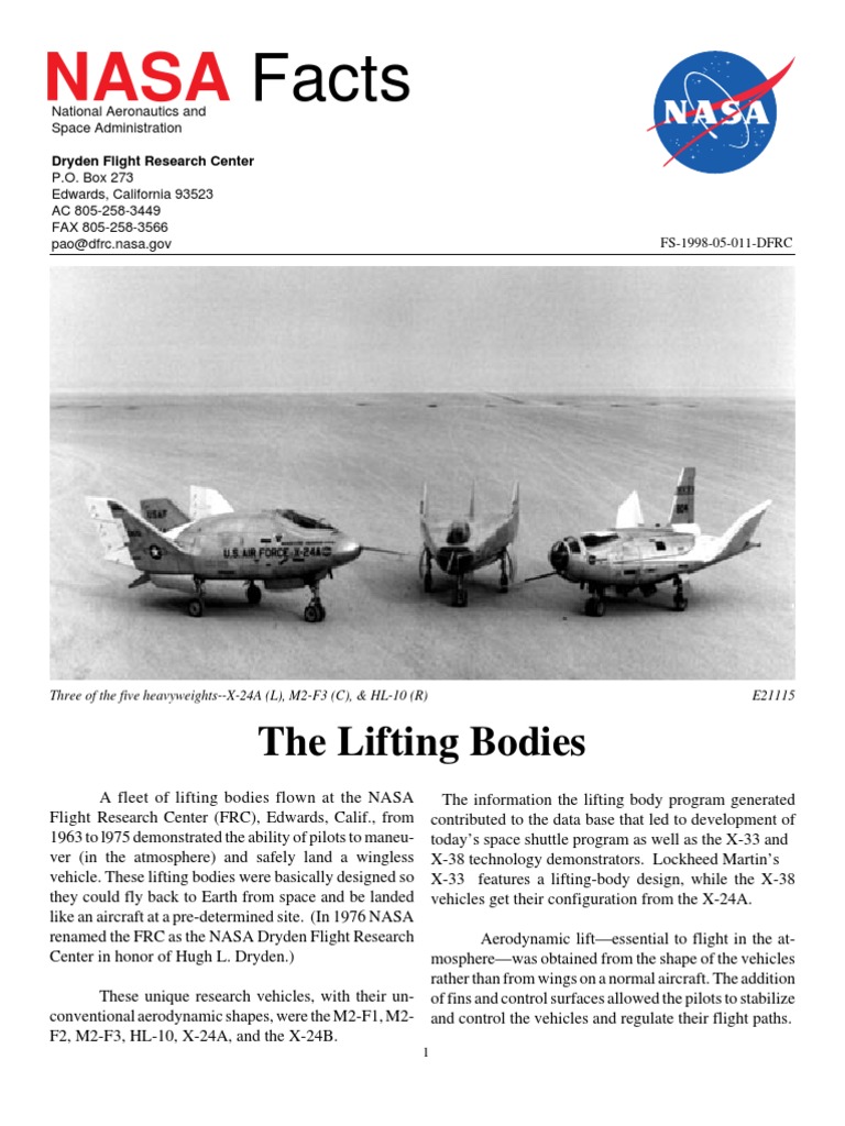 NASA Facts The Lifting Bodies May 1998 | PDF | Aircraft Configurations ...
