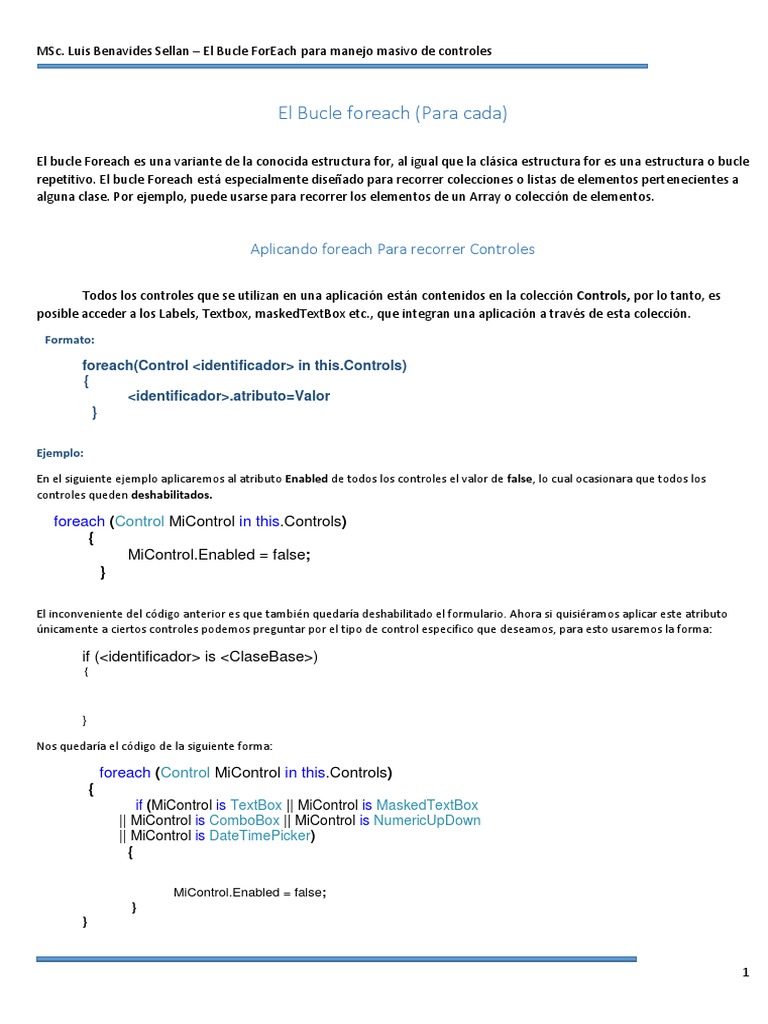 El Bucle For Each para Recorrer Colecciones en C# | PDF