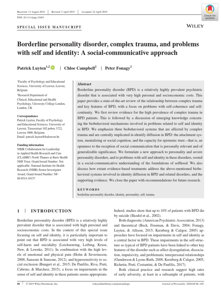 Borderline Personality Disorder, Complex Trauma, and Problems | PDF ...