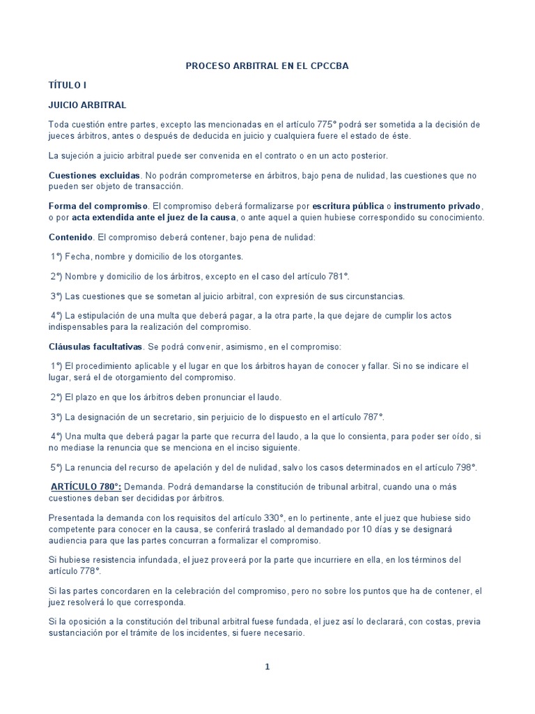 Proceso Arbitral Cpccba | PDF | Juez | Arbitraje