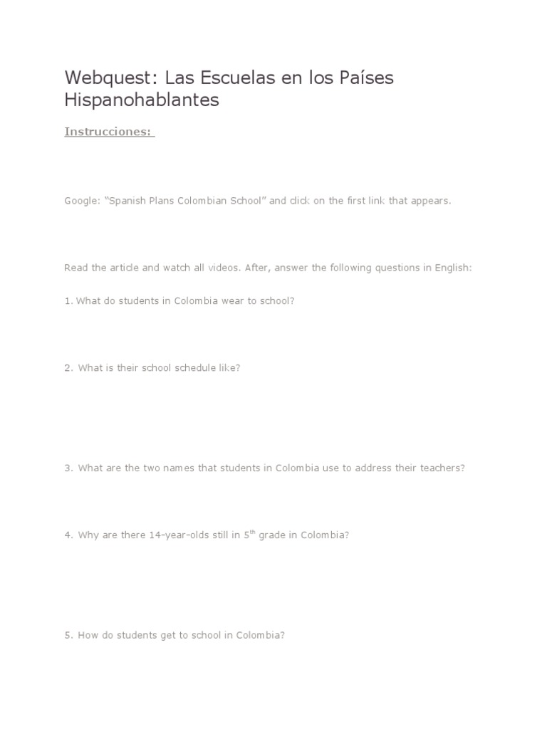 Webquest Las Escuelas en Los Paises Hispanohablantes | PDF | Spanish ...