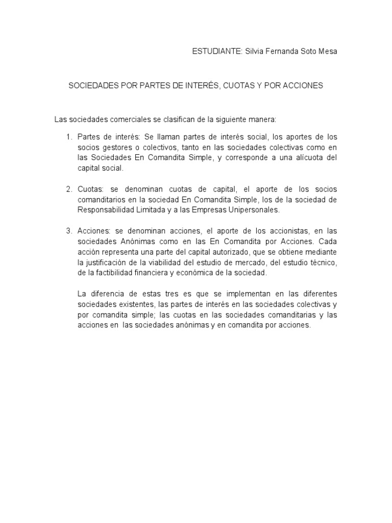 Partes de Interés, Cuotas y Acciones | PDF | Crecimiento personal y ...
