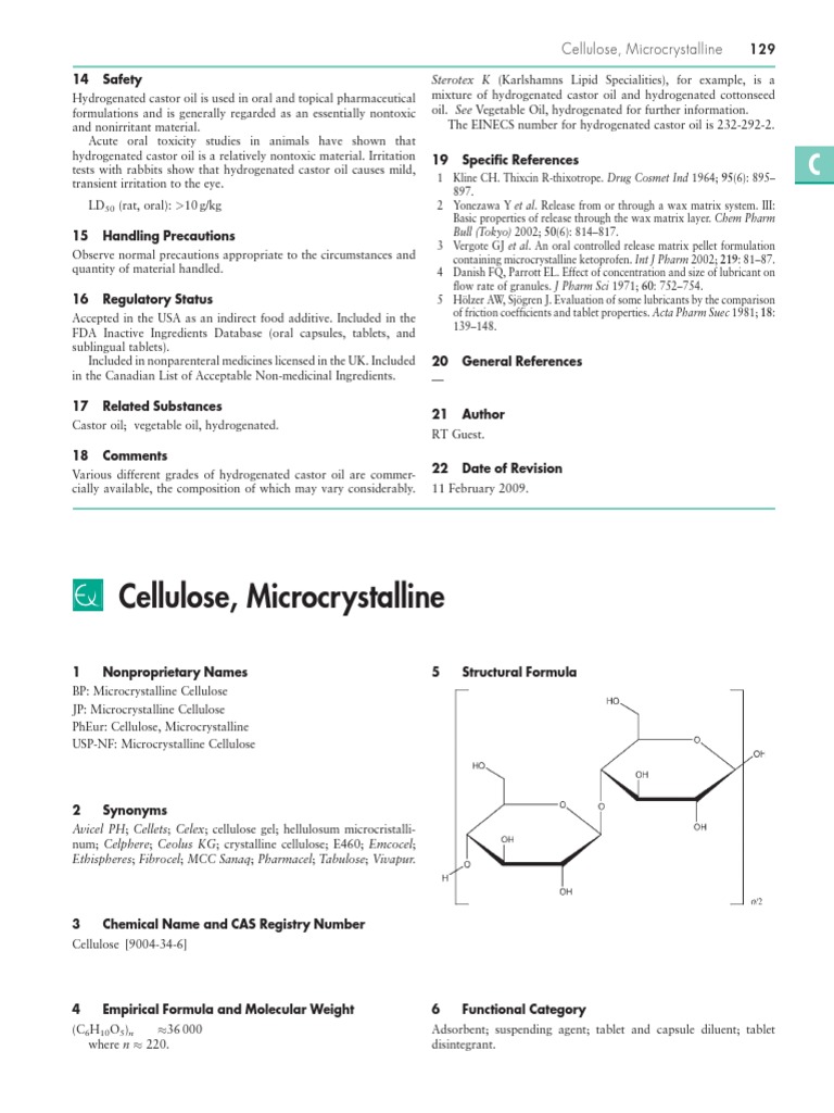 Avicel PH 101 & PH 102 - Microcrystalline Cellulosa PH 101 & PH 102 (p.129-133) 158-162 | PDF ...