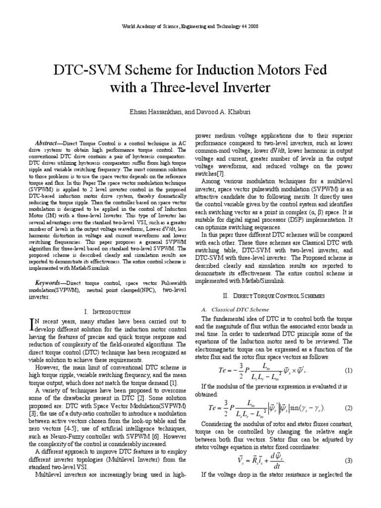 DTC-SVM Scheme For Induction Motors Fed With A Three-Level Inverter | PDF | Power Inverter ...