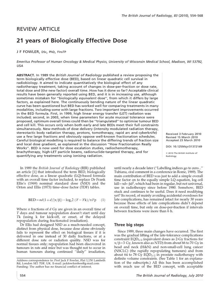 BED Formula PDF | PDF | Radiation Therapy | Absorbed Dose