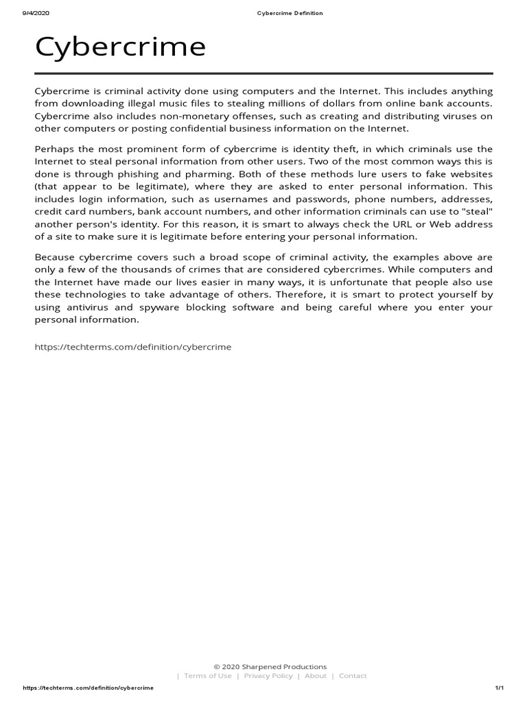 1a Cybercrime Definition Techterms | PDF | Computers