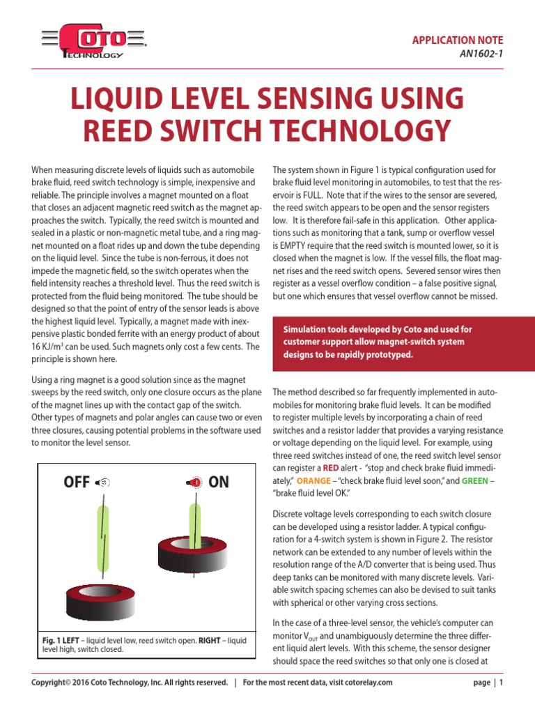 Liquid Level Sensing Using Reed Switch Technology: ON OFF | PDF ...