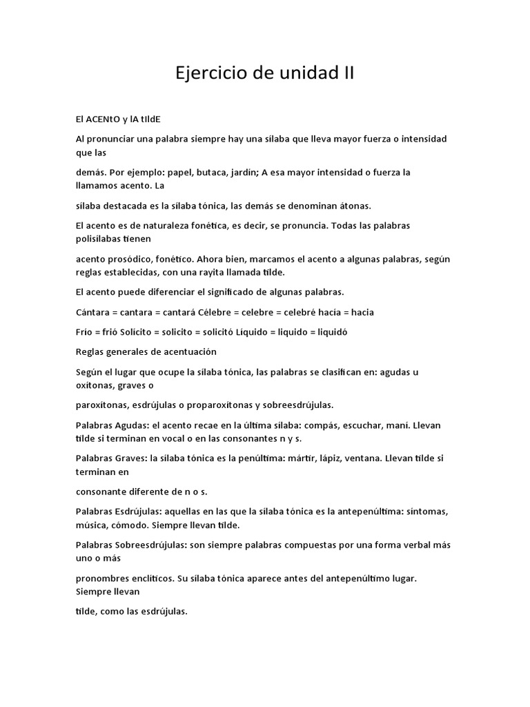 Ejercicio de Unidad II | PDF | Estrés (lingüística) | Lingüística