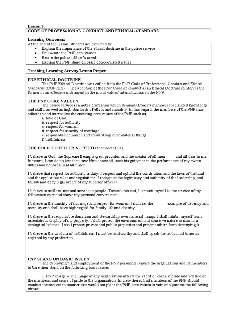 Lesson 3. Code of Professional Conduct and Ethical Standard Learning ...