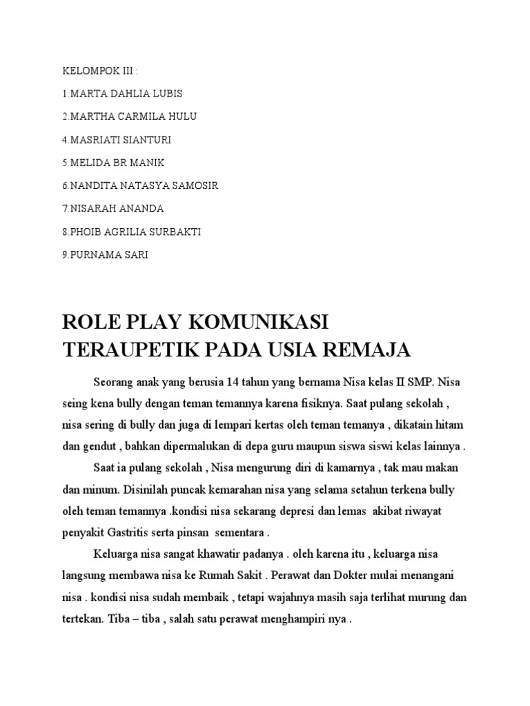 Role Play Komunikasi Teraupetik Pada Usia Remaja | PDF
