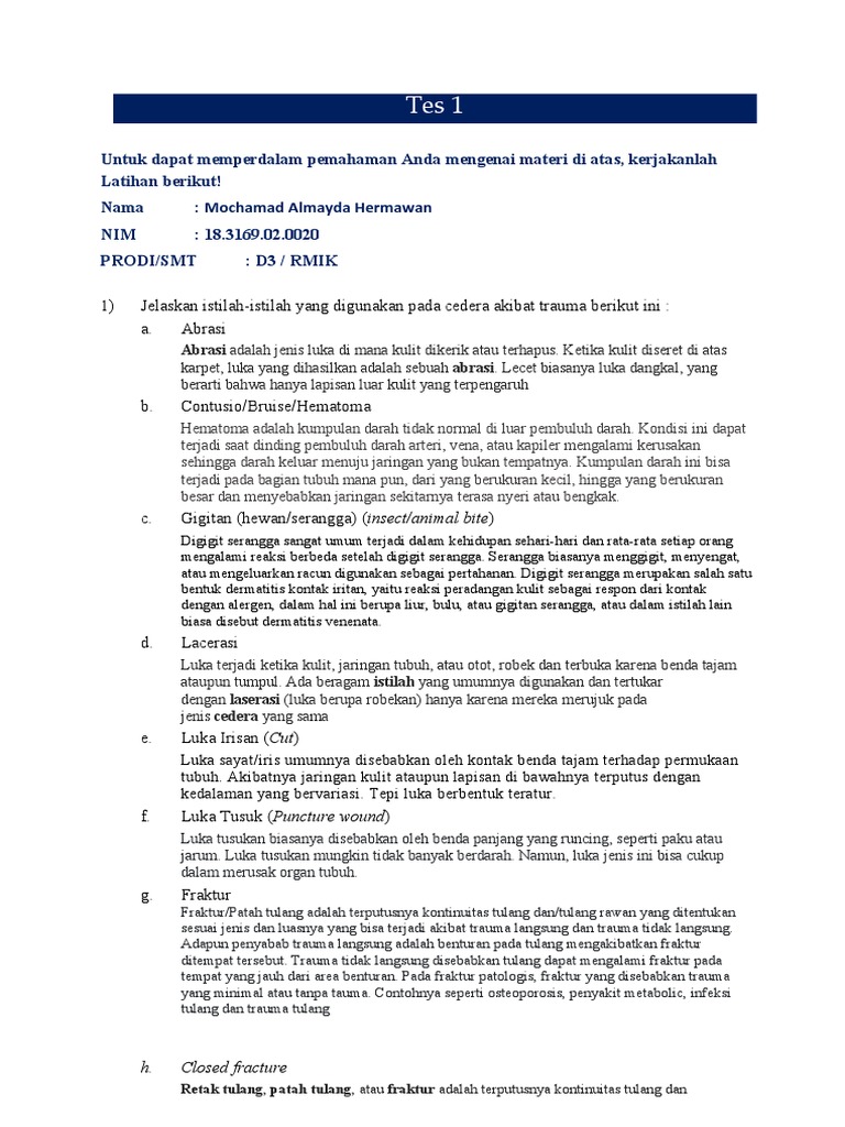 Terminologi Medis Cedera | PDF