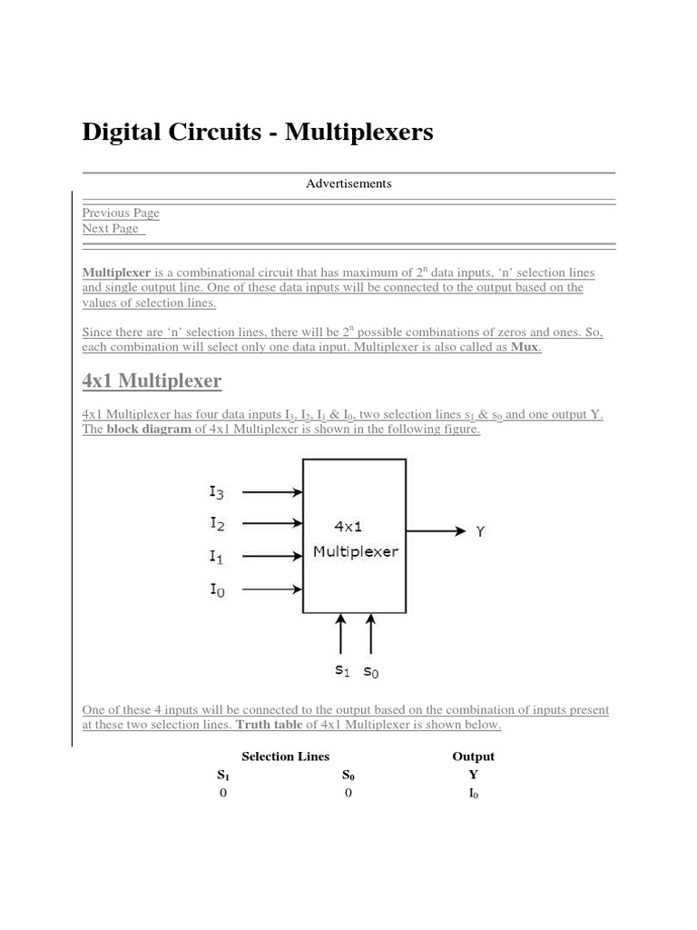Digital Circuits - Multiplexers: 4x1 Multiplexer | PDF | Digital ...