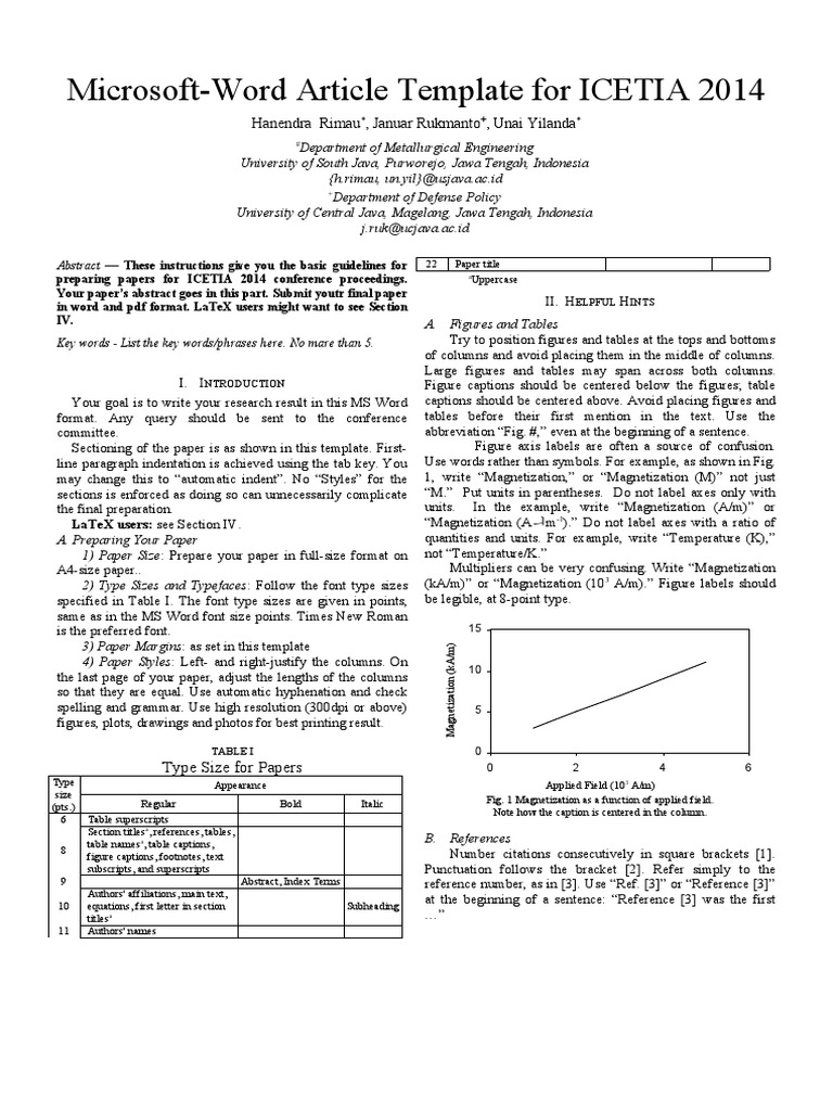 ICETIA 2014 Word2007 Template | PDF | Typefaces | Note (Typography)