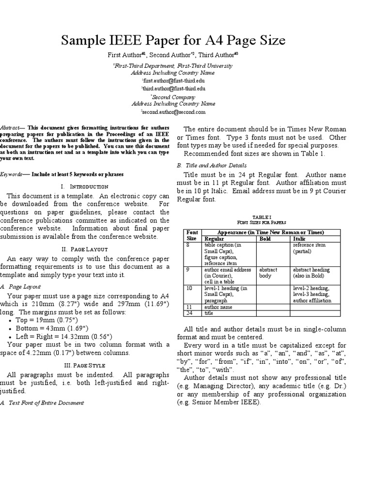 Sample IEEE Paper For A4 Page Size: First Author, Second Author, Third ...