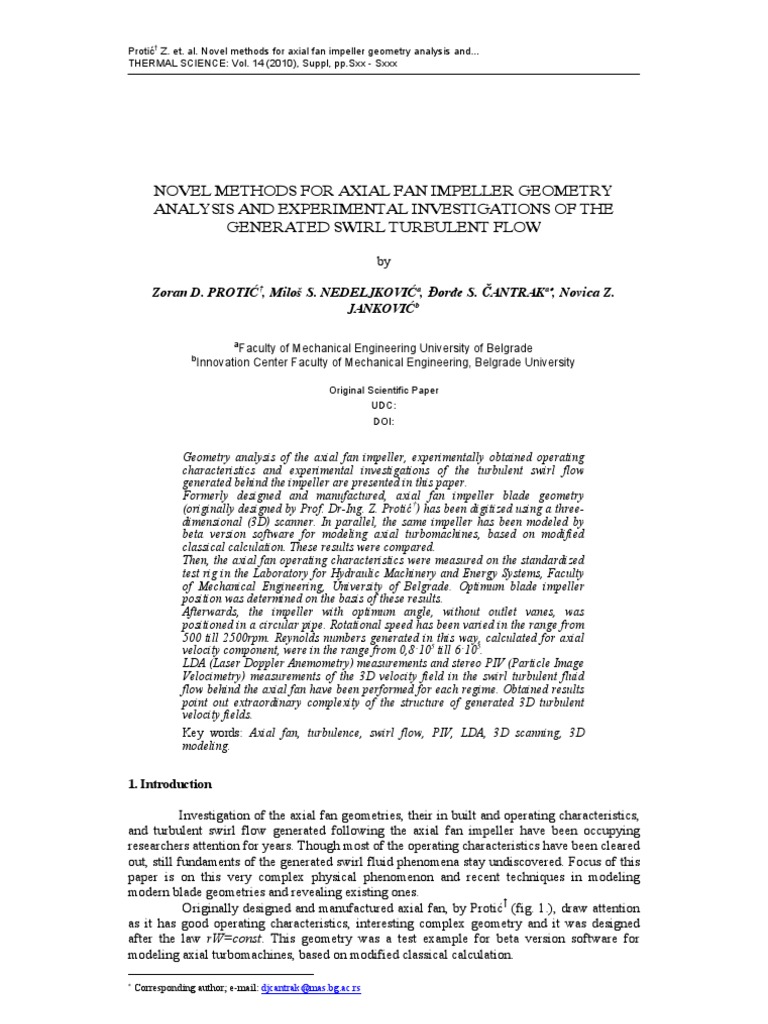 Novel Methods For Axial Fan Impeller Geometry Analysis and Experimental ...