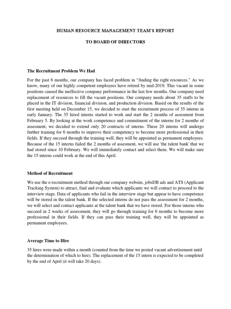 HR Management Team's Report | PDF | Recruitment | Competence (Human ...