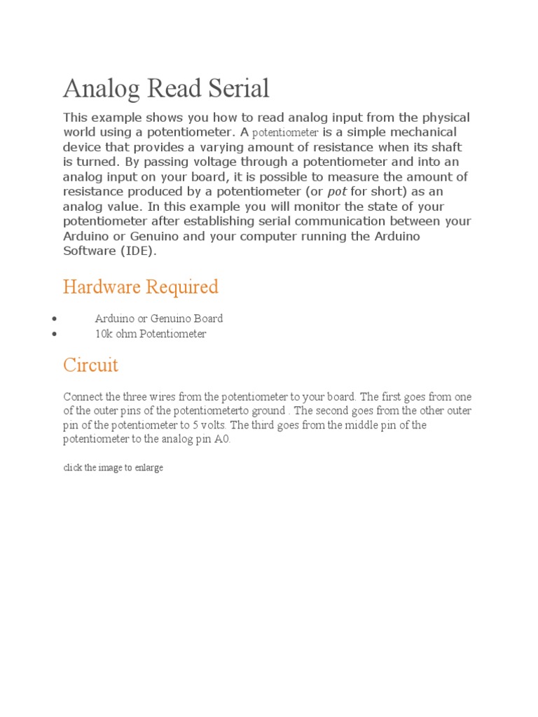 Analog Read Serial Hardware Required Pdf Arduino Digital Technology 