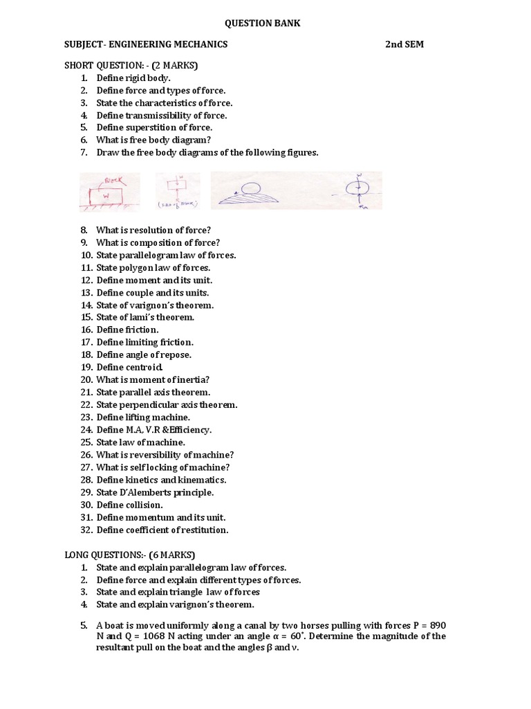 Engg - Mechanics - Question Bank | PDF | Force | Triangle