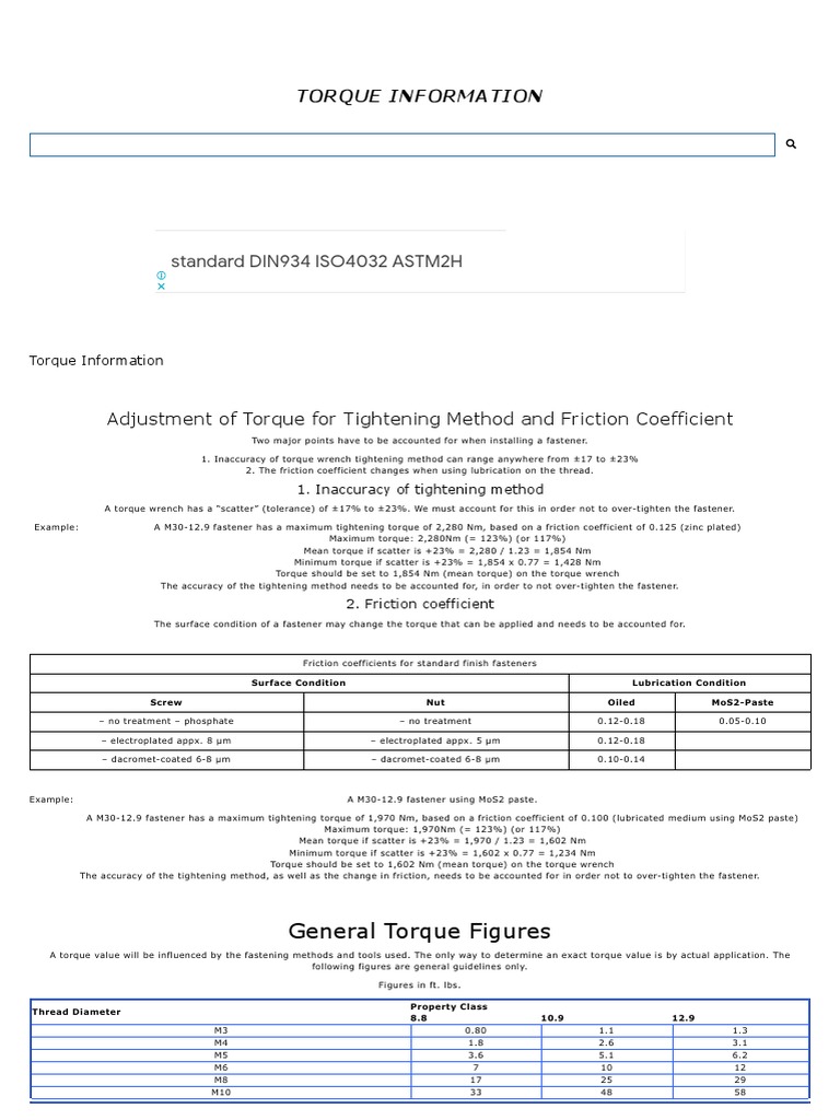 Torque Information - Fuller Fasteners | PDF | Nut (Hardware) | Screw