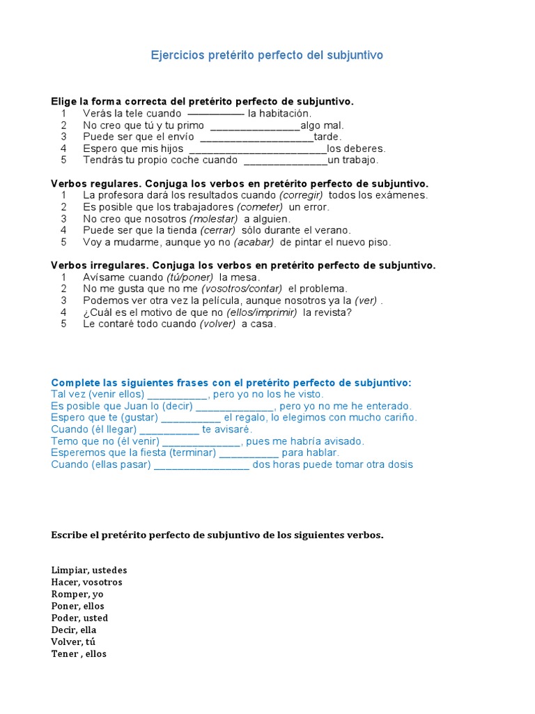 Ejercicios de Pretérito Perfecto Subjuntivo | PDF
