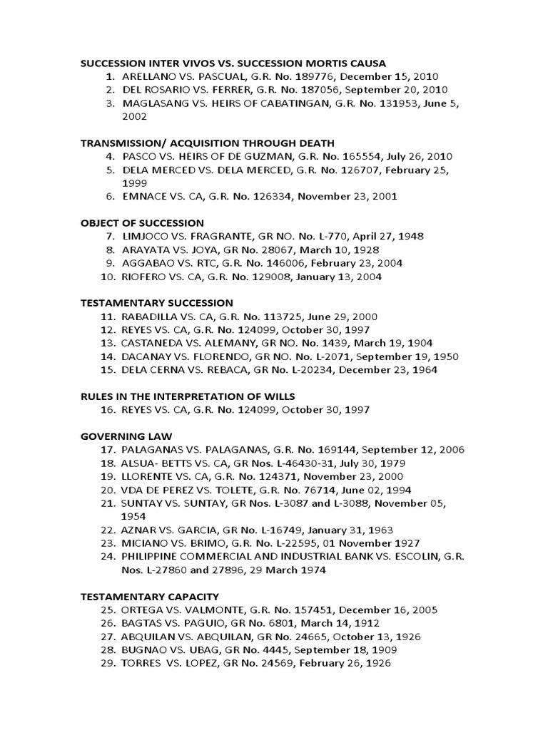 Succession Inter Vivos vs. Succession Mortis Causa | PDF | Wills And ...