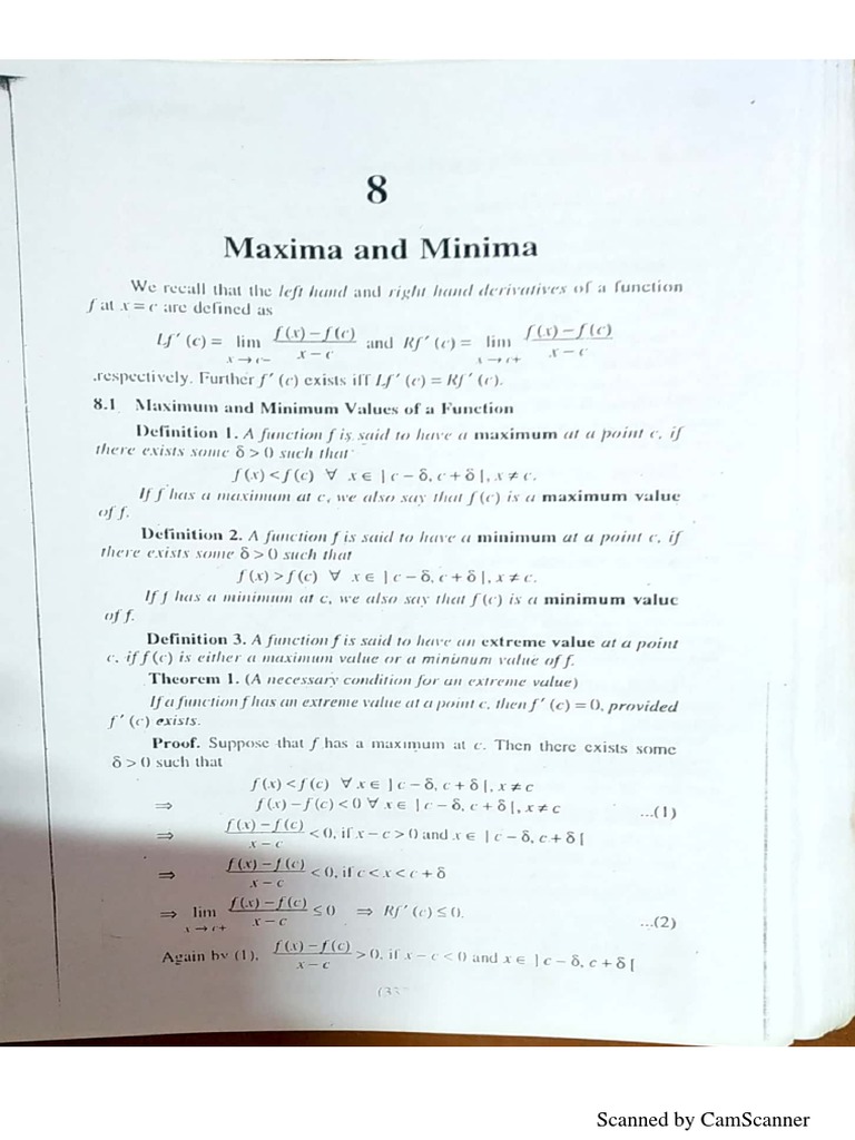 Maximum and Minimum of Function in One Variable | PDF