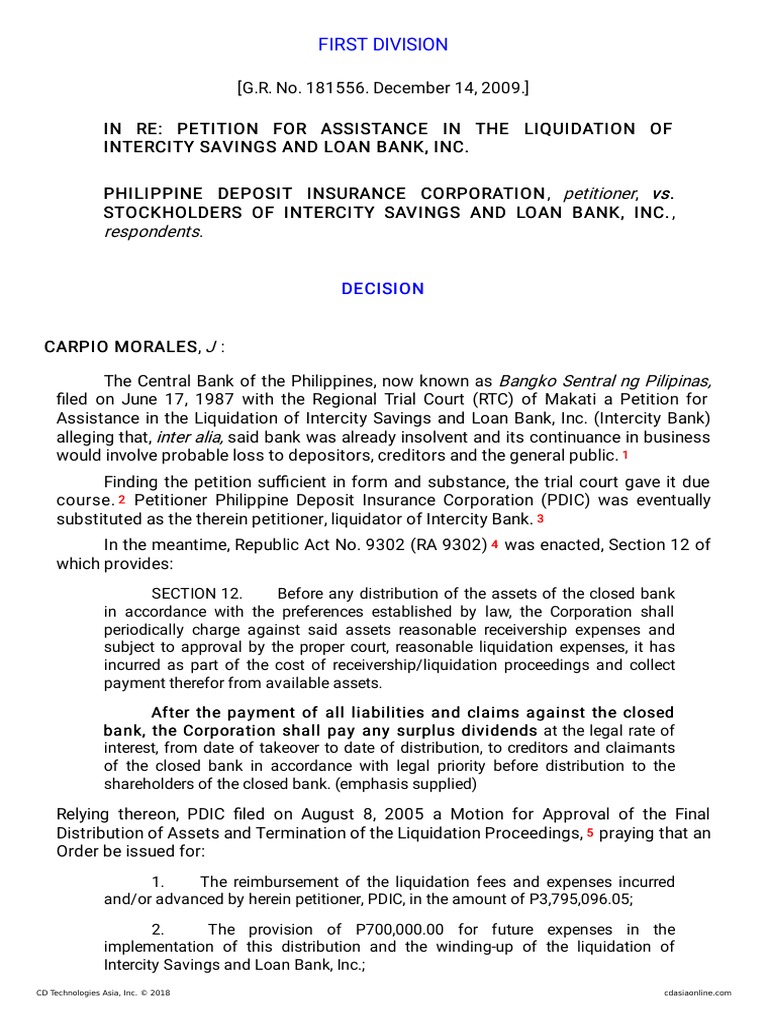 In Re Petition For The Assistance in The Liquidation of Intercity ...