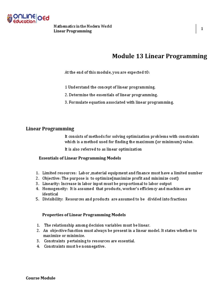 Lesson 5 - Linear Programming PDF | PDF | Linear Programming ...