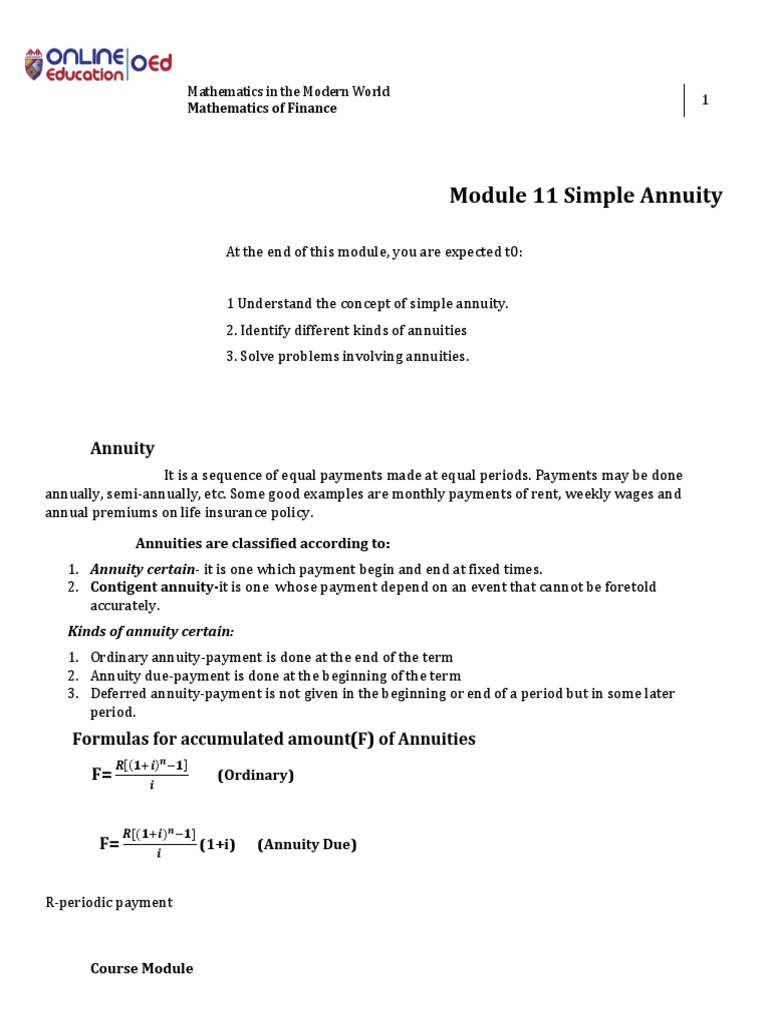 Lesson 11 - Simple Annuity PDF | PDF